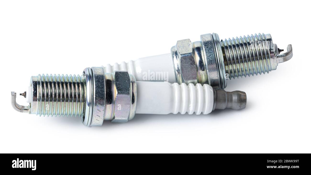 Car part. Spark plugs isolated on white Stock Photo - Alamy