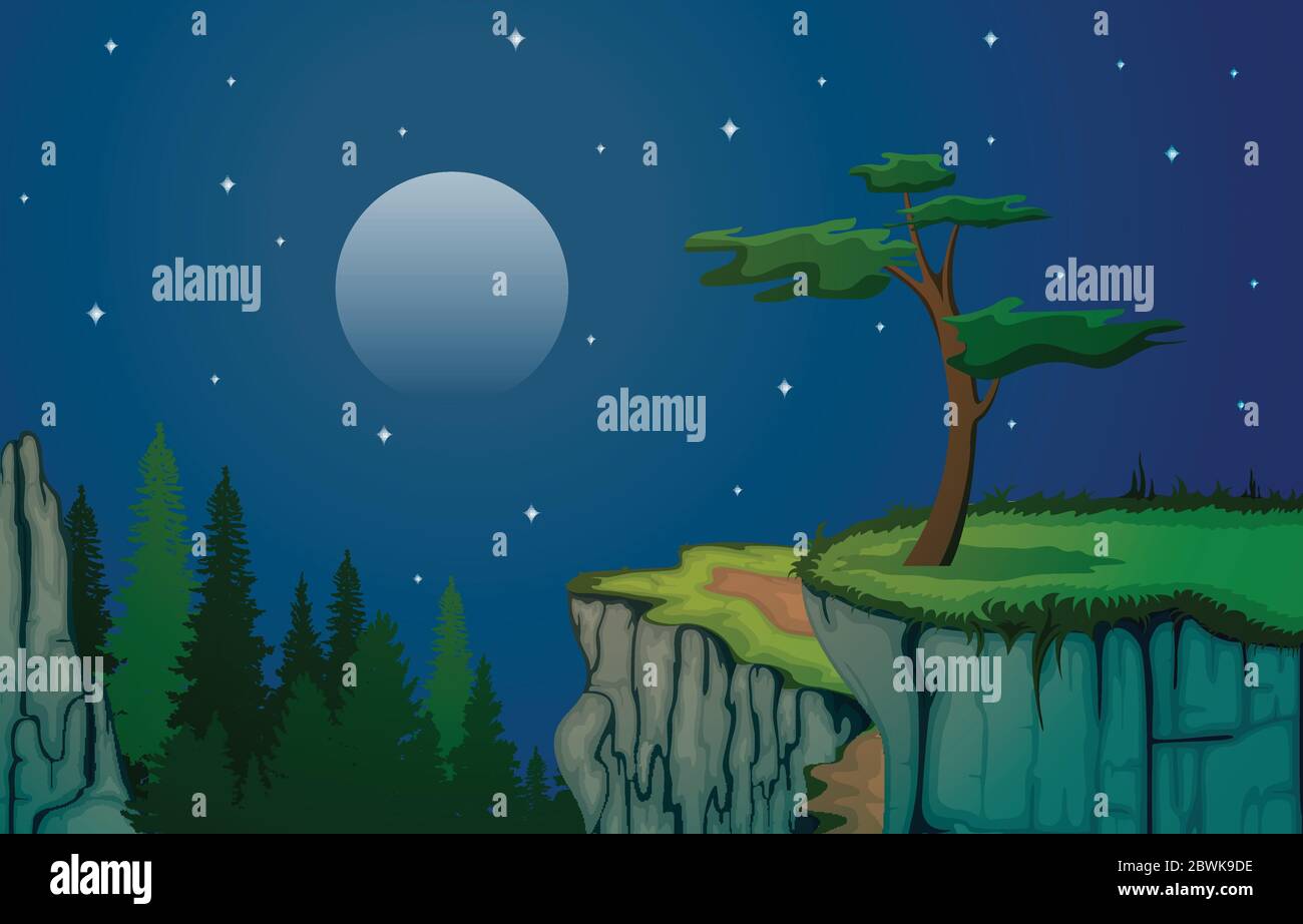 Mountain Valley Cliff Tree Nature Landscape Vector Illustration Stock ...