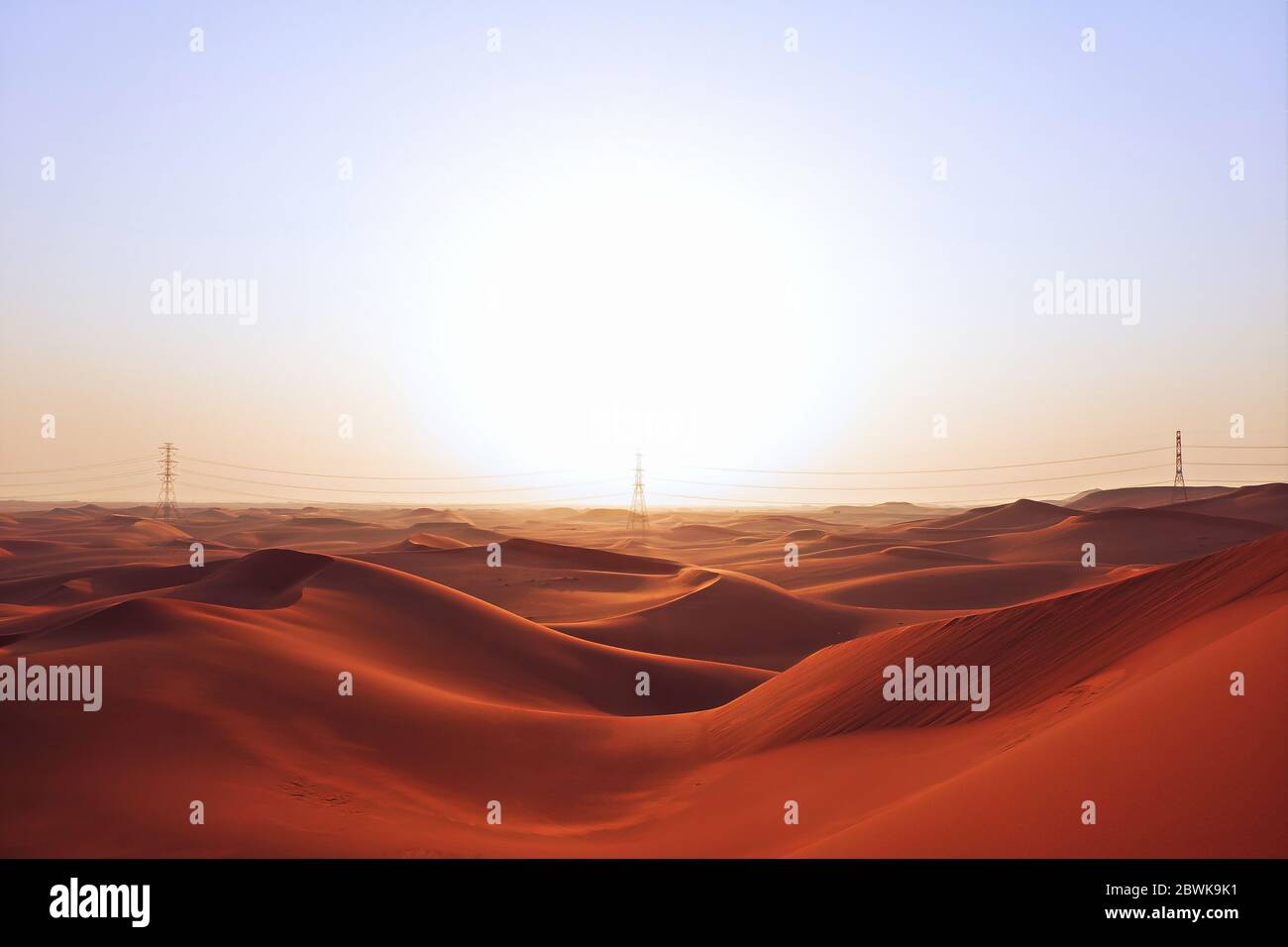 Bright sunrise on the red sand dunes of the Al Dahna Desert in Riyadh ...