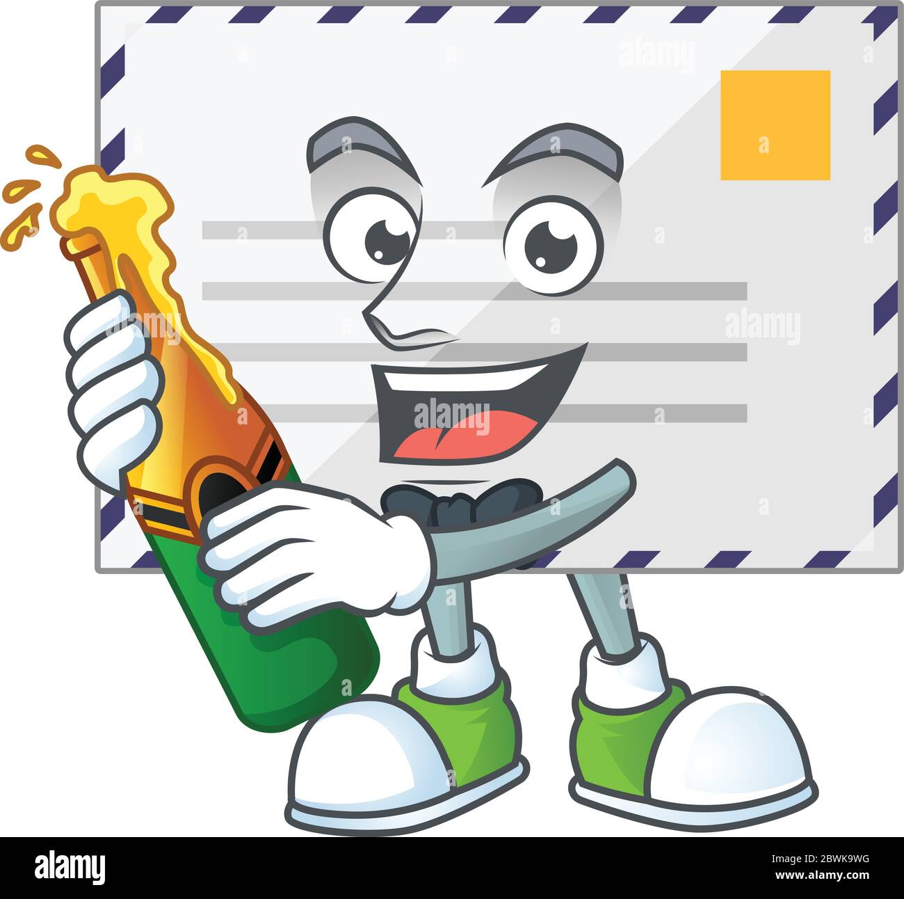 Happy face of letter cartoon design toast with a bottle of beer Stock ...