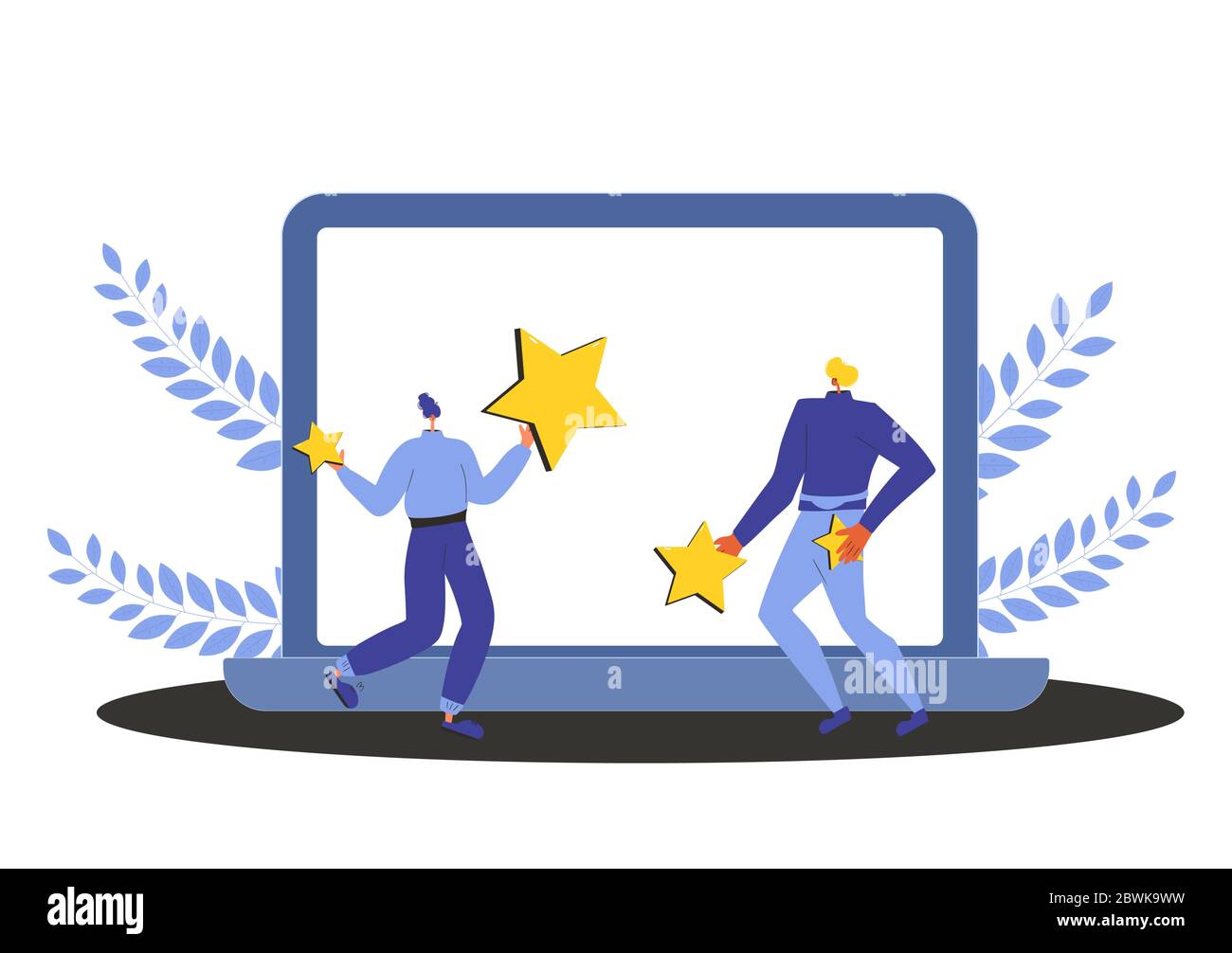 Consumer review rating. Feedback concept. Two persons holding stars in ...