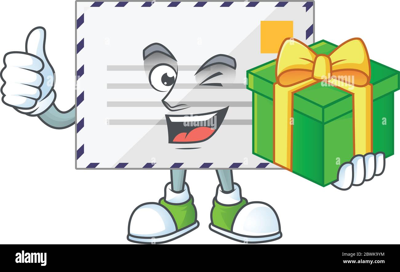 Happy smiley letter cartoon mascot design with a gift box Stock Vector ...