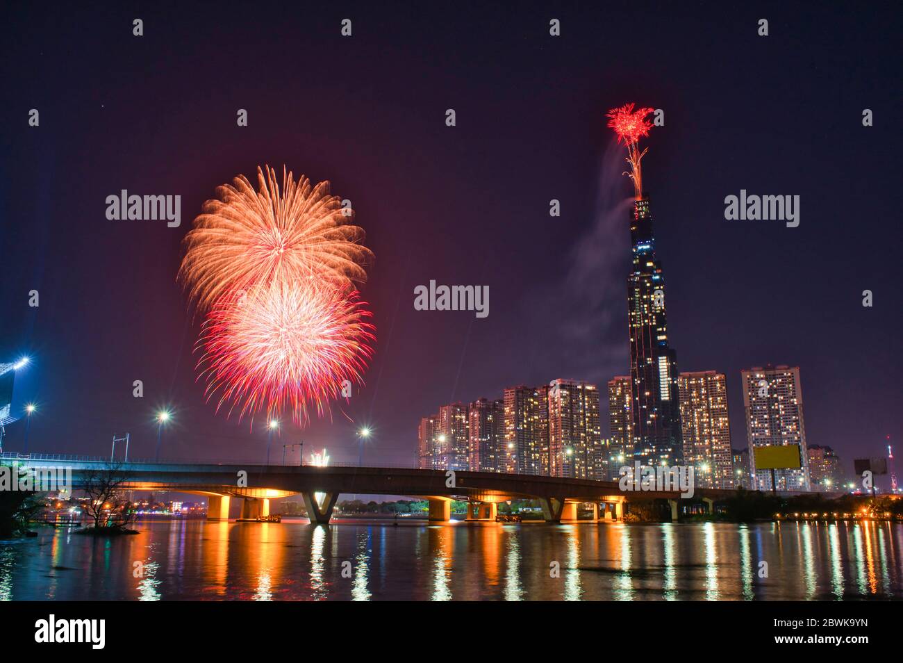 High resolution image of colorful fireworks of Ho Chi Minh City at new ...