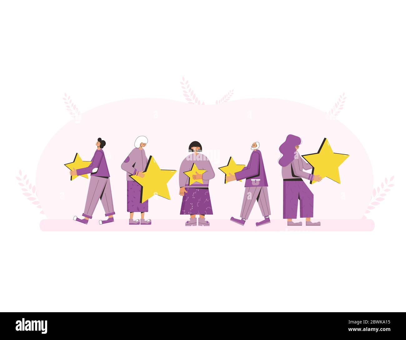 Customer review rating. Feedback concept. Happy clients standing with ...