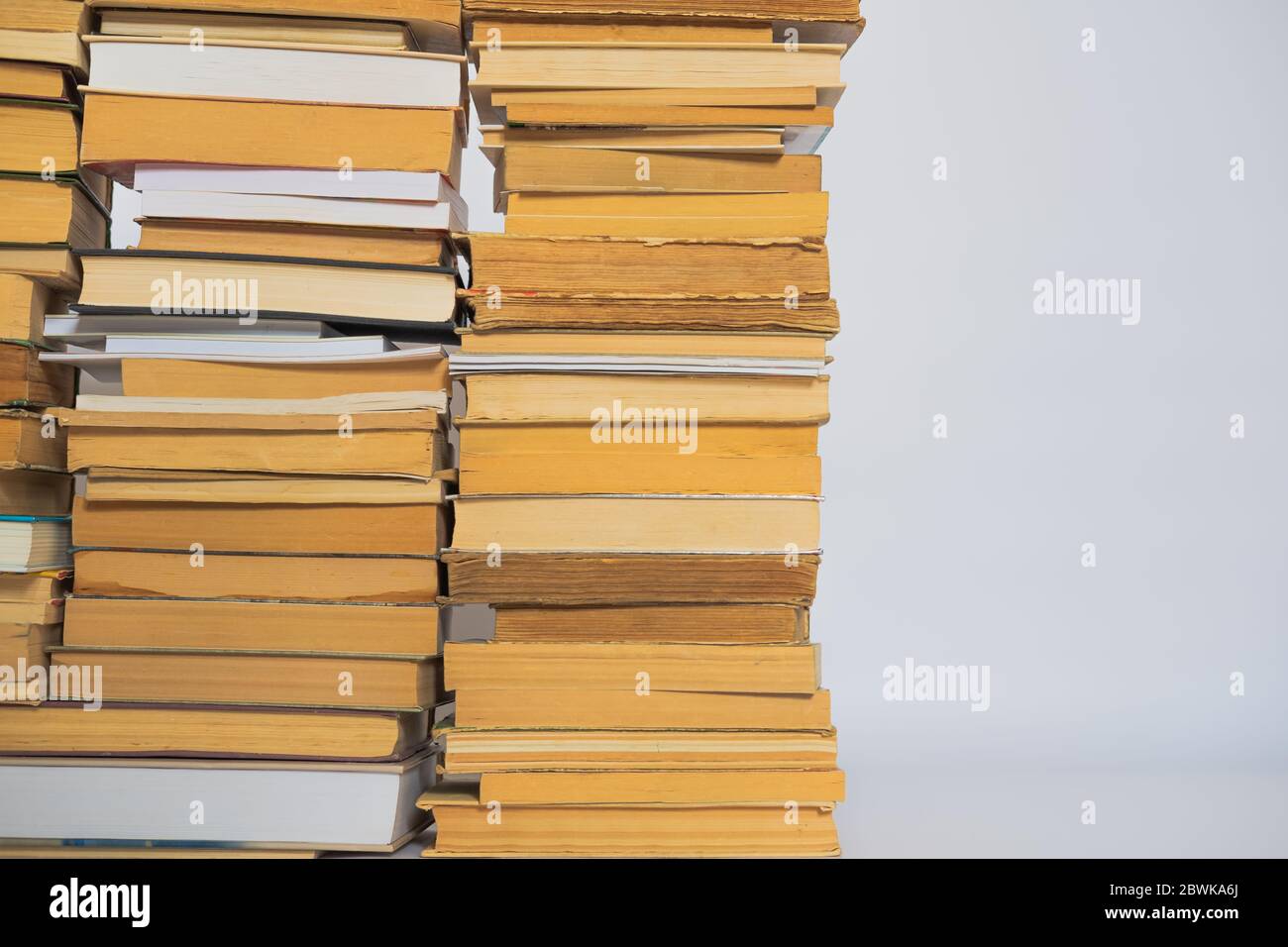 Stack of books in neutral backdrop. Education, library, traditional ...