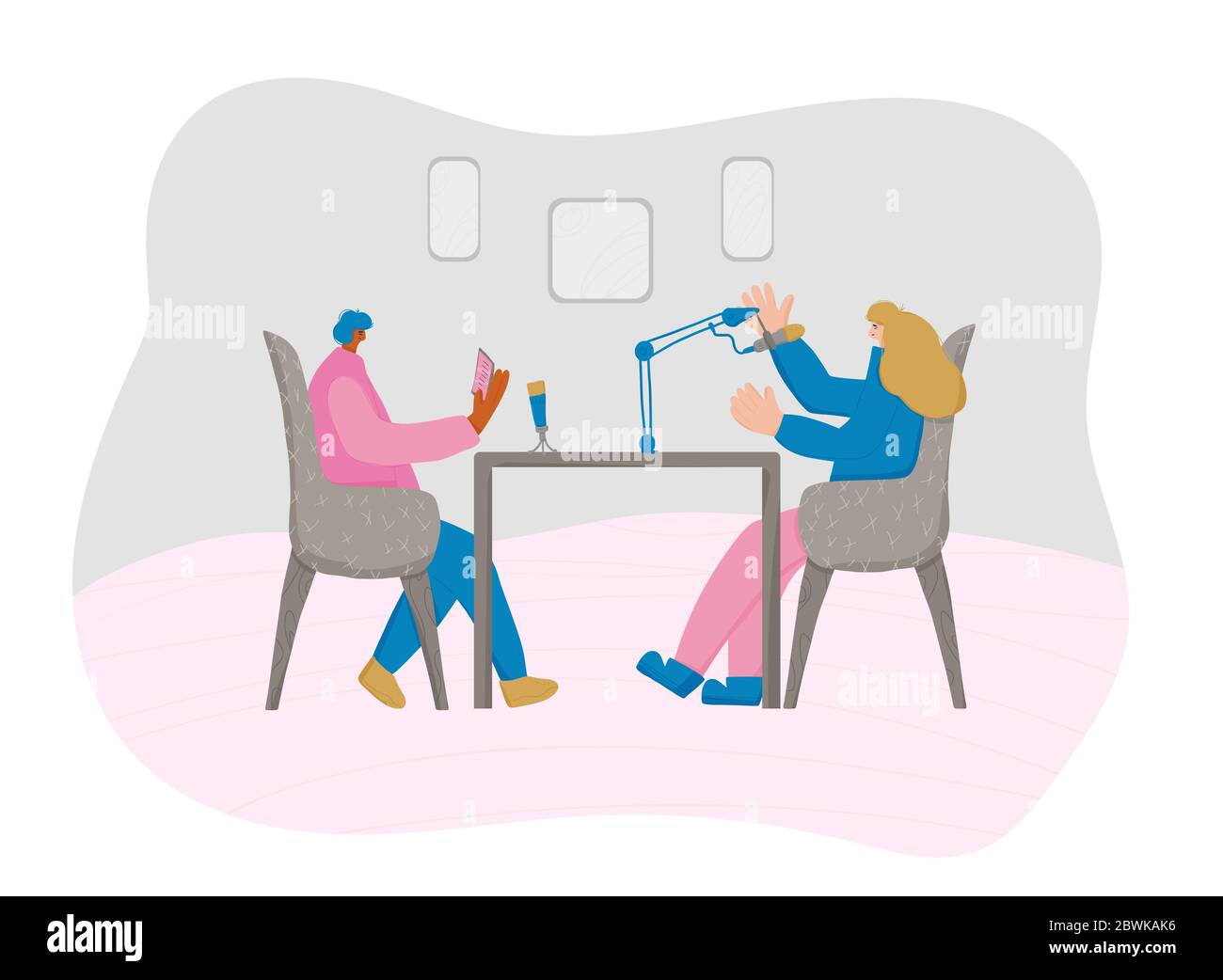 Influencers lifestyle concept. Two bloggers recording a podcast content ...