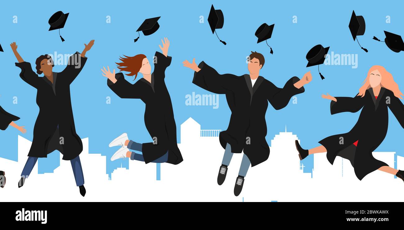 Seamless border with happy graduate students in graduation clothing ...