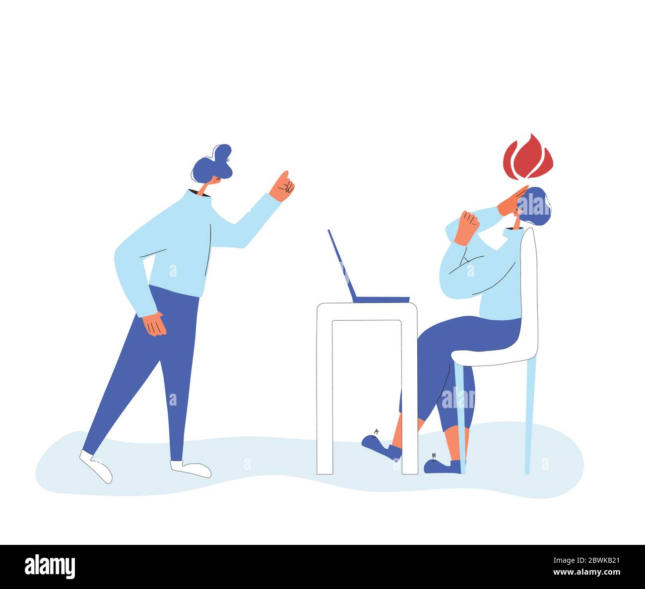 Adviser. Character working on computer and other person wagging his ...