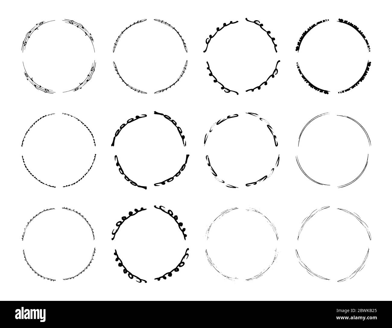 Set of black round grunge frames. Geometric empty borders collection ...