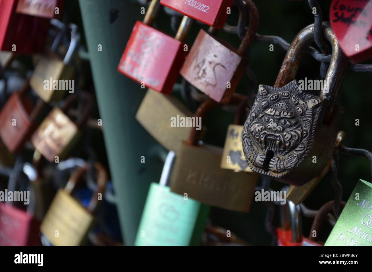 Locks in the Drahtbrucke, Kassel (Germany Stock Photo - Alamy