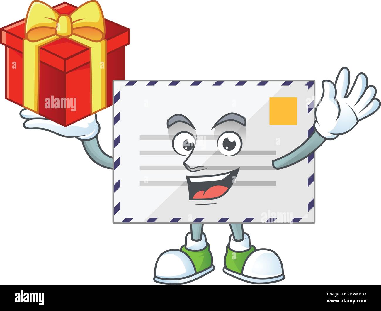 Letter cartoon mascot concept design with a red box of gift Stock ...