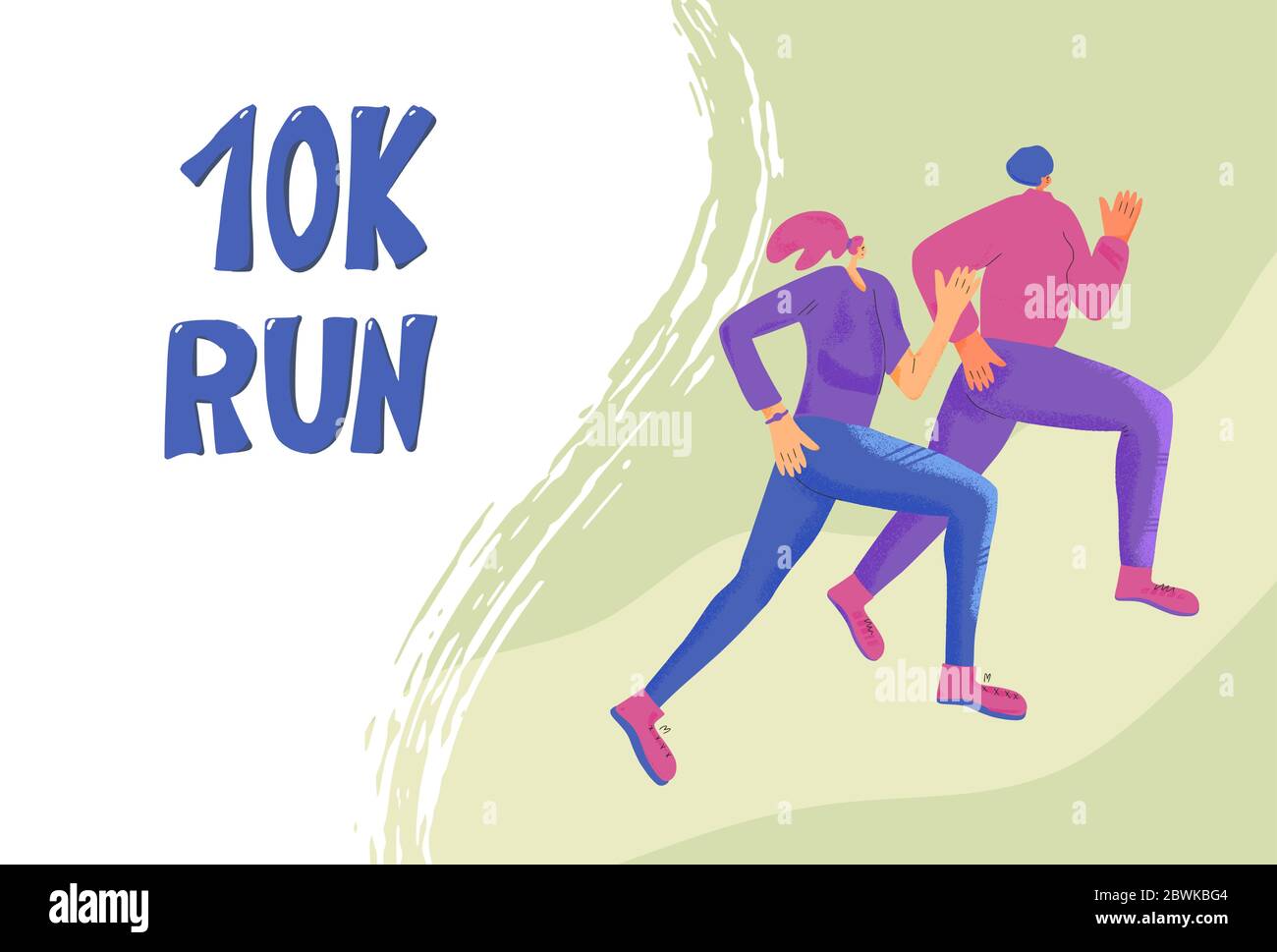 10k run banner template with running girls. Two young women in ...