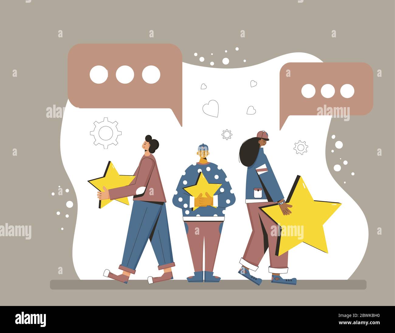 Feedback concept. Client review. Young people in casual clothes holding ...