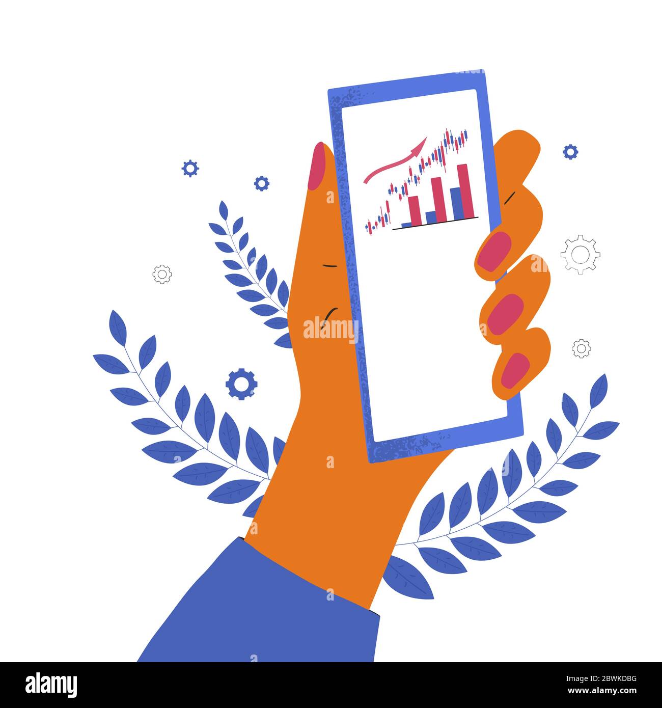 Investment concept. Phone screen in woman hands app for digital invest ...