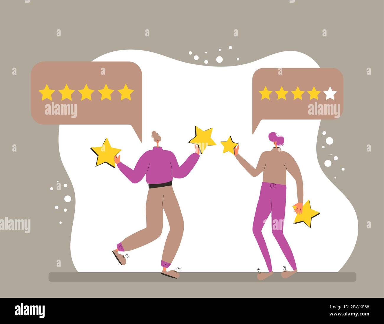 Feedback concept. Client review. People holding gold stars in their ...