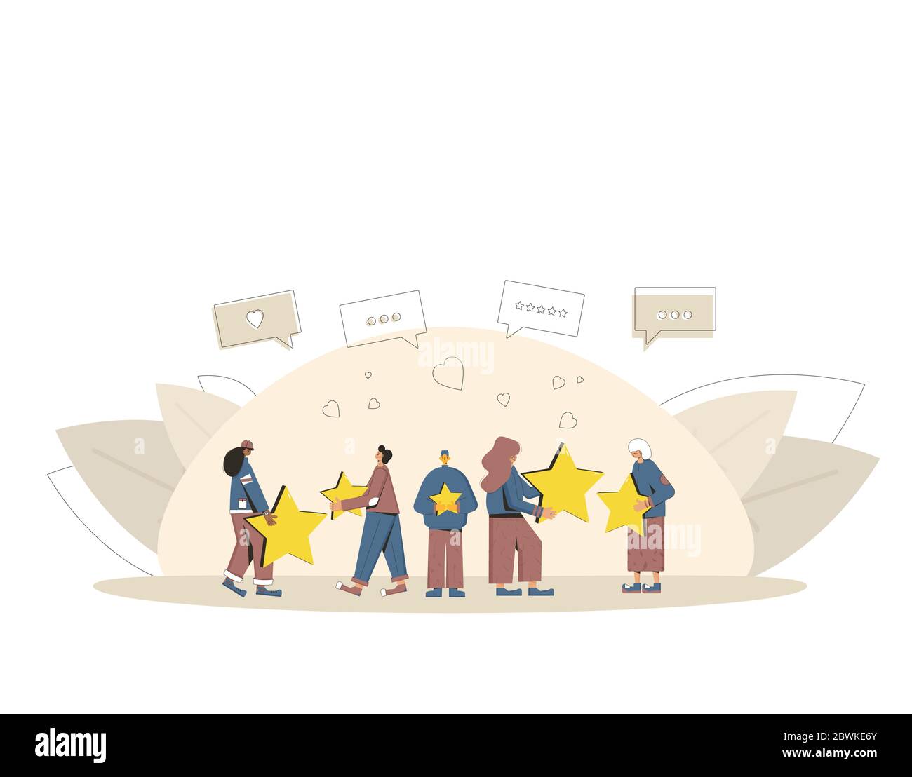 Customer review rating. Feedback concept. Happy clients standing with ...