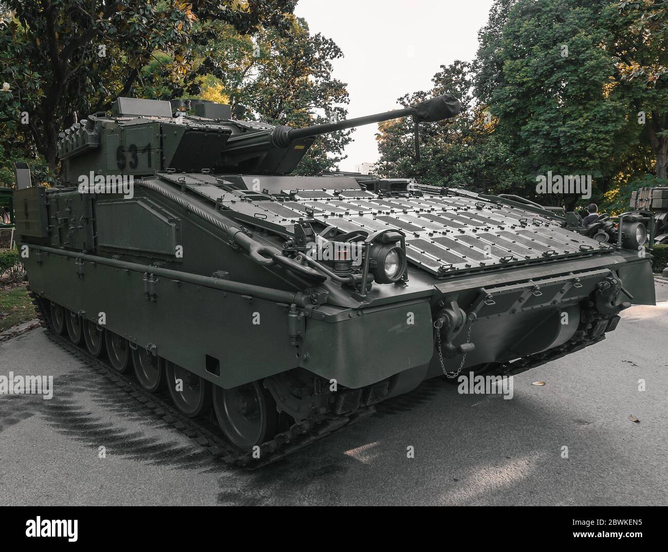 View of ASCOD armoured fighting vehicle(Pizarro). Display of military ...