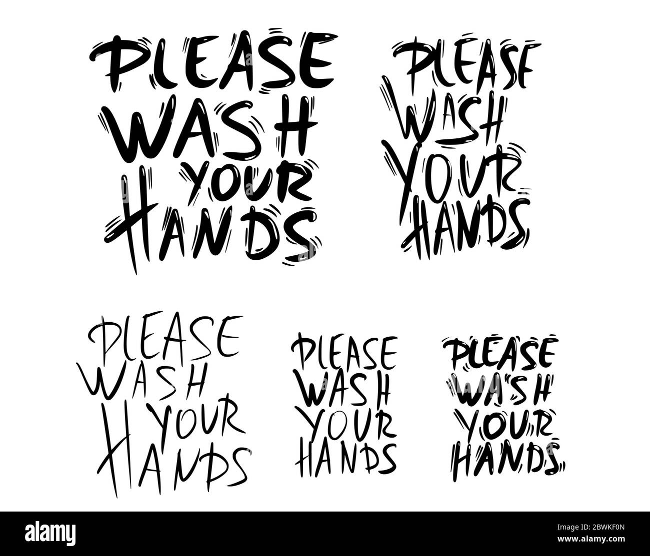 Please wash your hands lettering collection. Hand drawn text set ...
