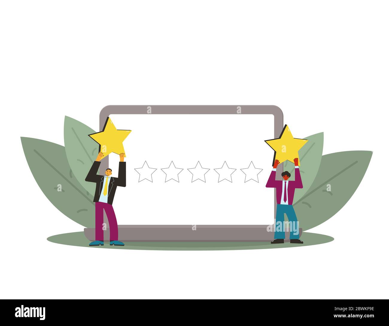 Consumer review rating. Feedback concept. Two persons holding stars in ...