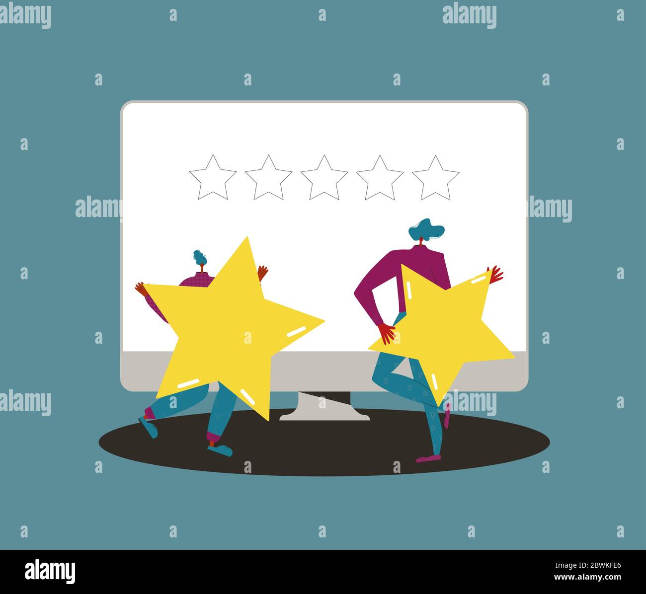 Consumer review. Feedback concept. Two teenagers holding stars. Young ...