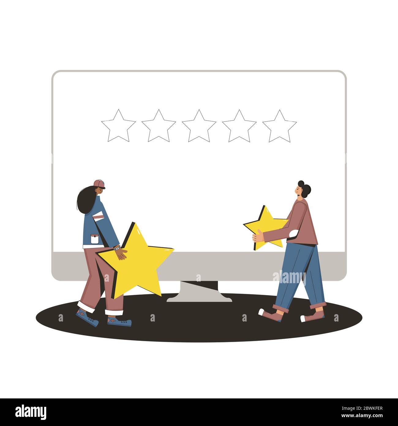 Consumer review. Feedback concept. Two teenagers holding stars. Young ...