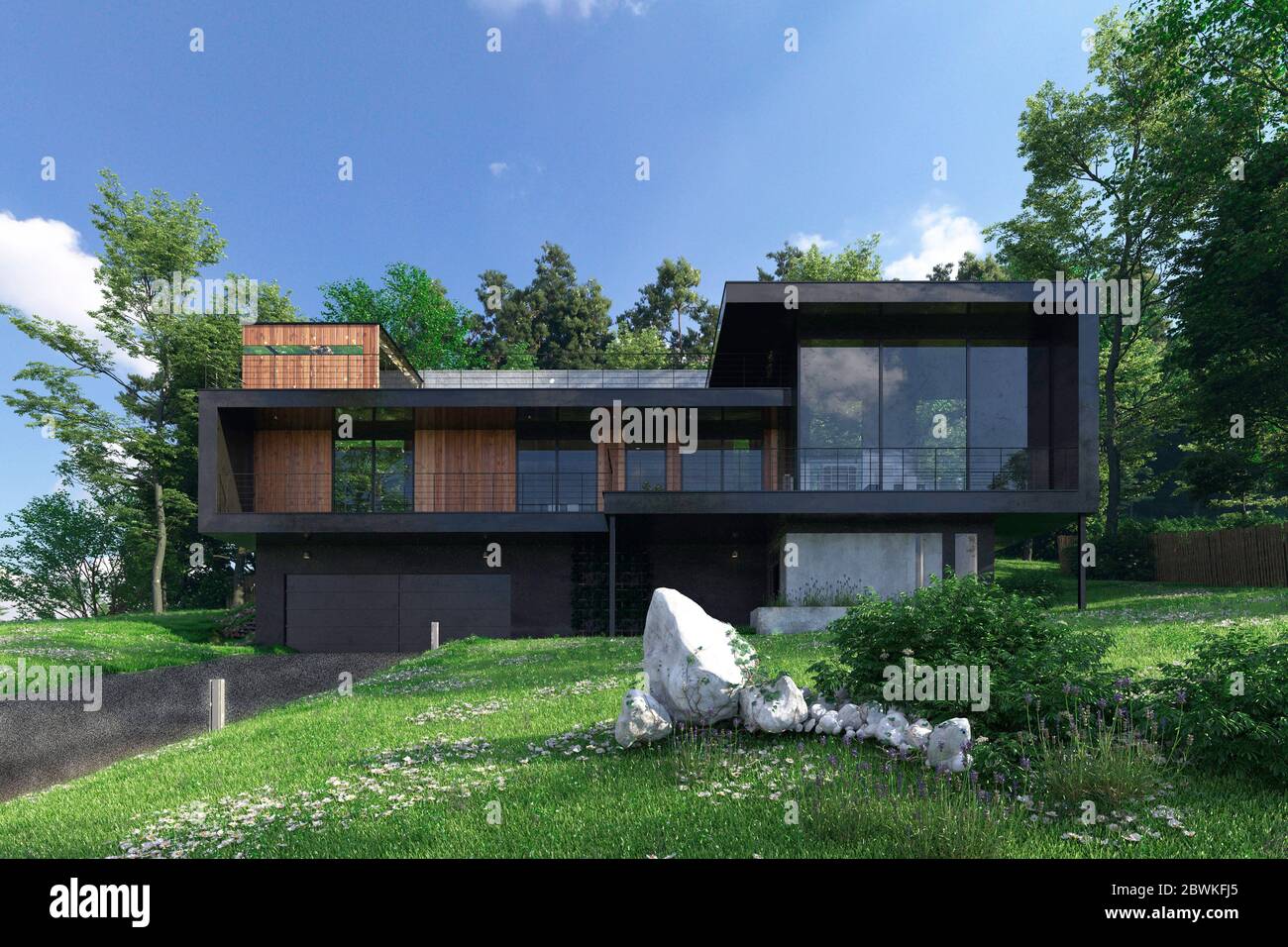 3D illustration render building exterior in the outdoor Stock Photo - Alamy