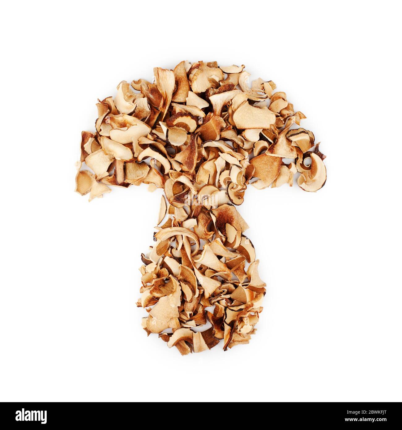 Edible dried mushrooms in shape of mushroom silhouette white background ...