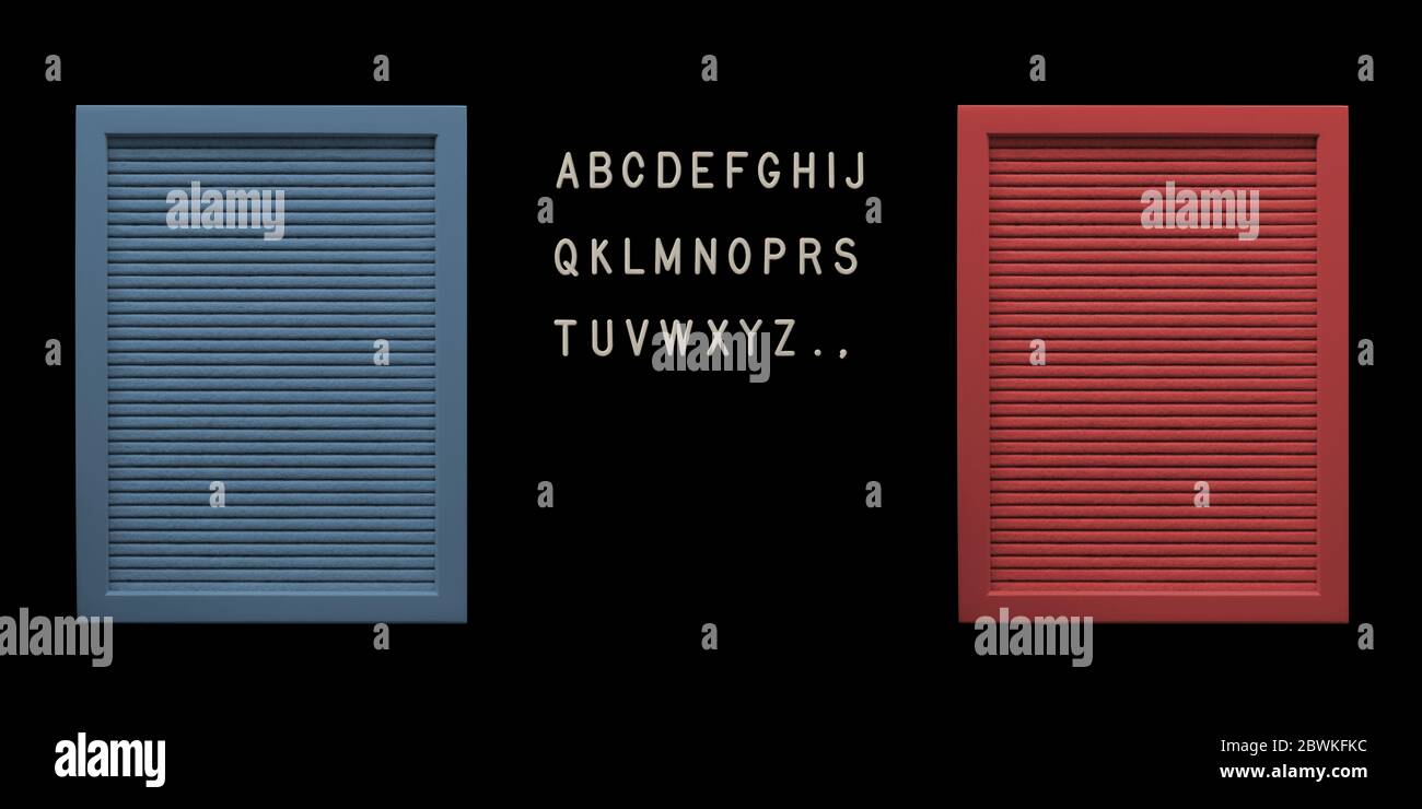 White letters with blue and red message board isolated on the black ...