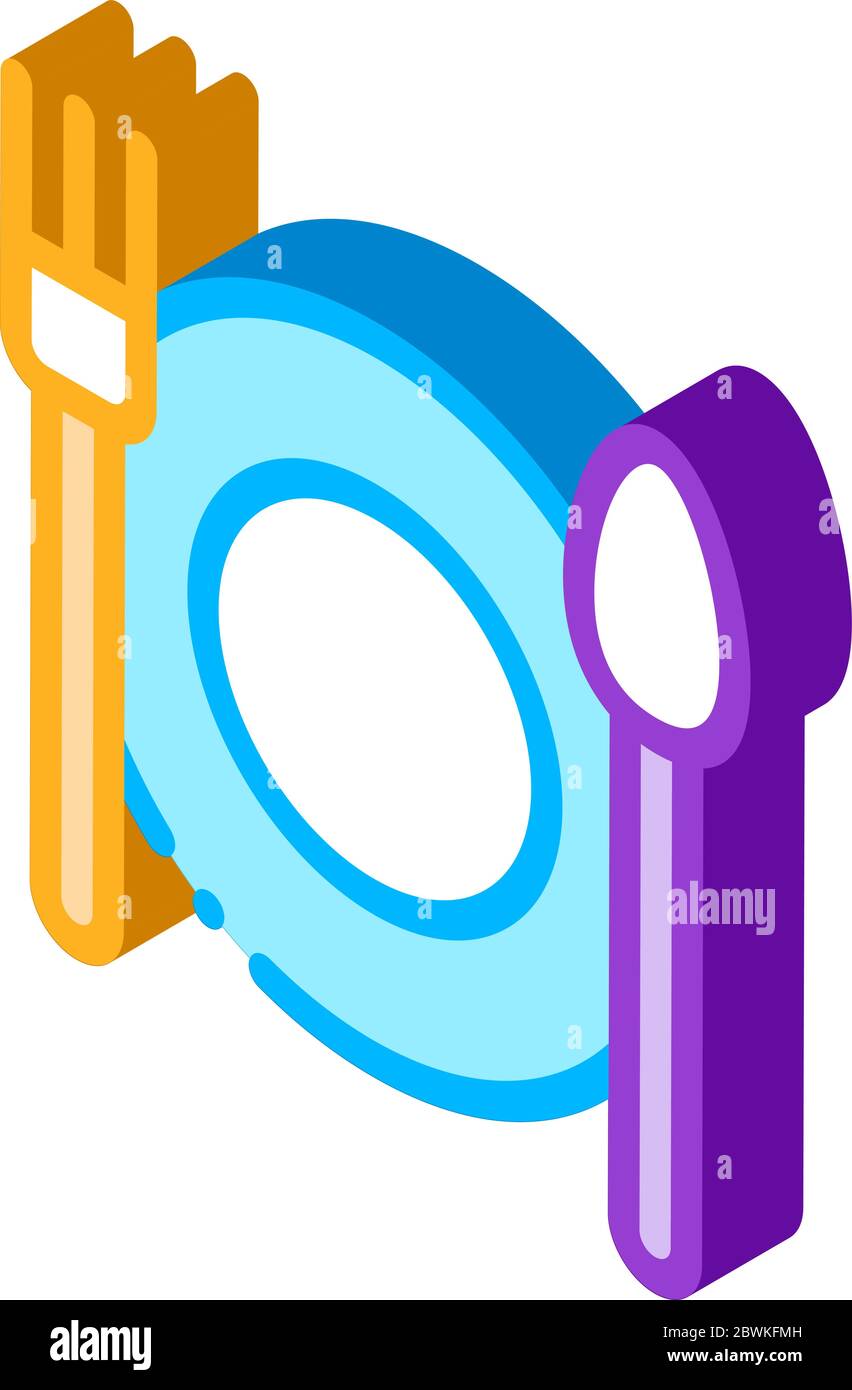 Plate Fork And Spoon isometric icon vector illustration Stock Vector ...