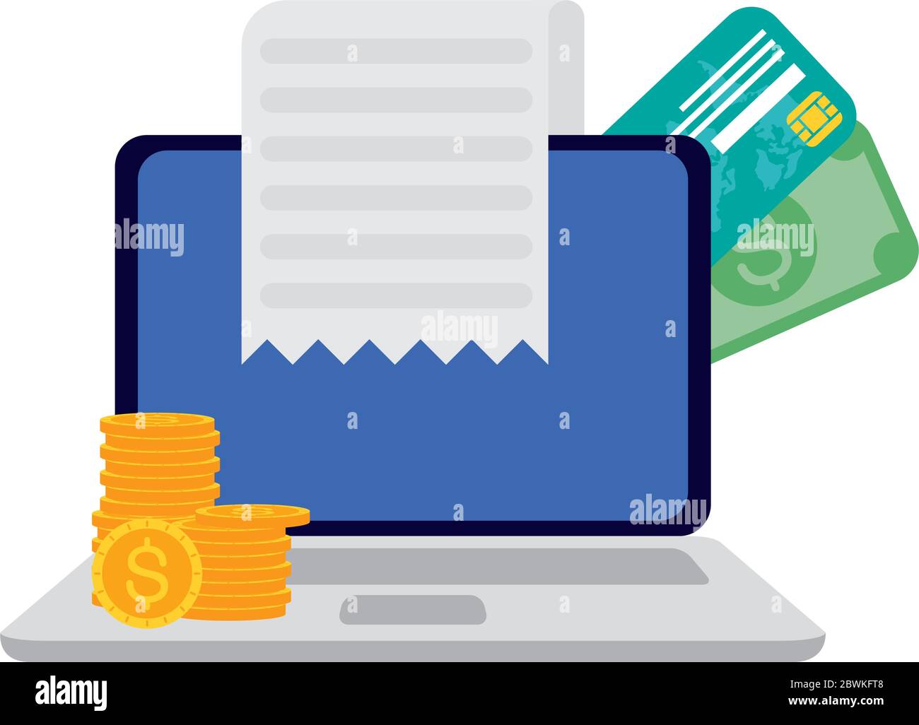 laptop coins credit card bill and receipt vector design Stock Vector ...