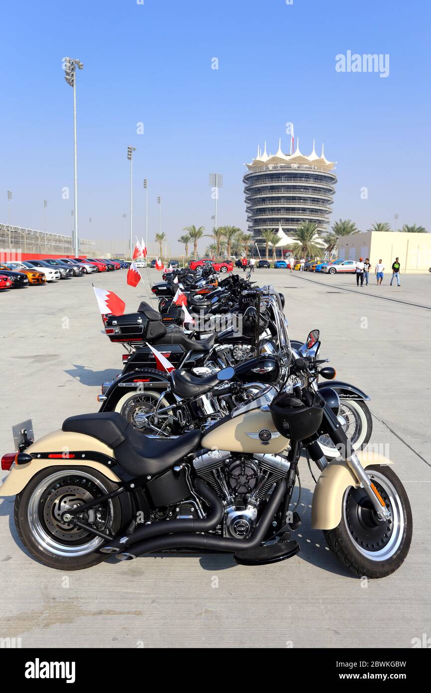 National Day line-up of Harley Davidson motorbikes, with the VIP tower ...