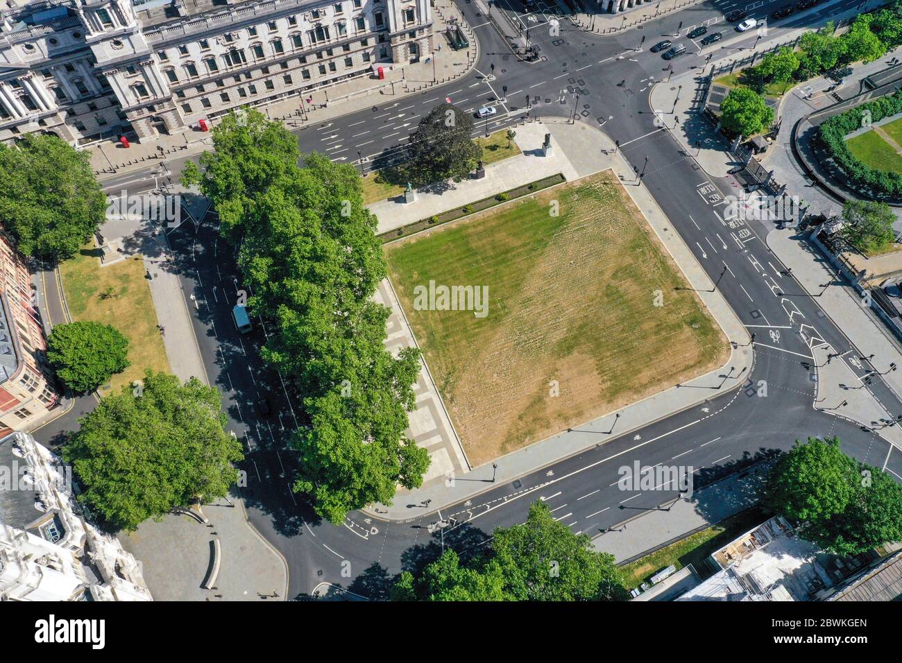 An aerial view of Parliament Square, London, with the Sir Winston ...