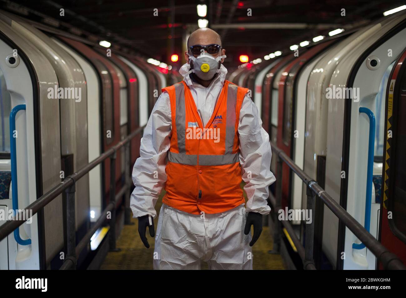 TfL worker Noureddine Aouf, who is responsible for spraying anti viral ...