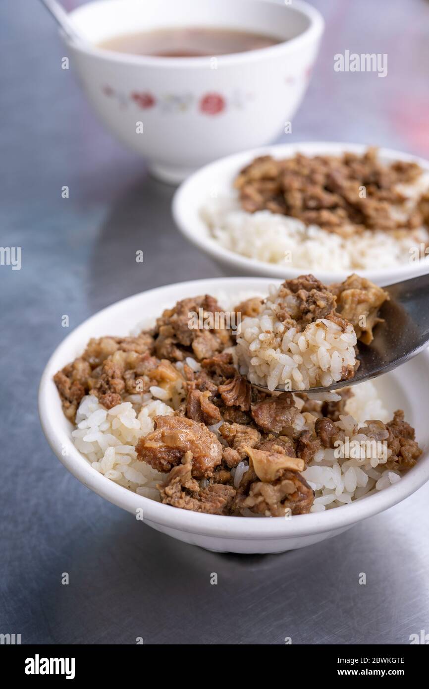 Braised meat rice, stewed beef over cooked rice in Tainan, Taiwan ...
