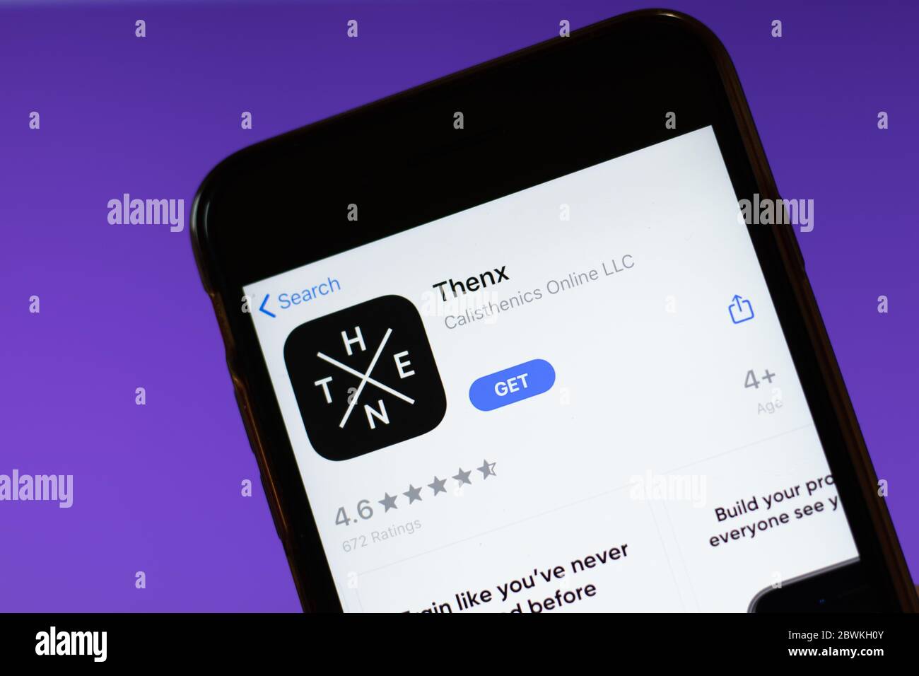 Moscow, Russia - 1 June 2020: Thenx app mobile logo close-up on screen ...