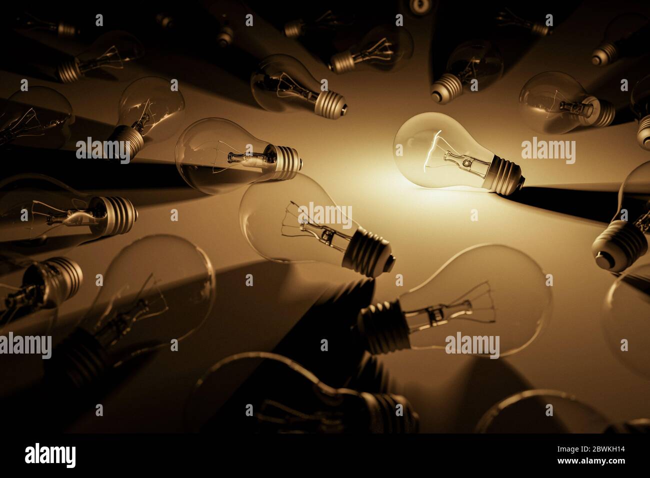 One lit lightbulb among many hi-res stock photography and images - Alamy