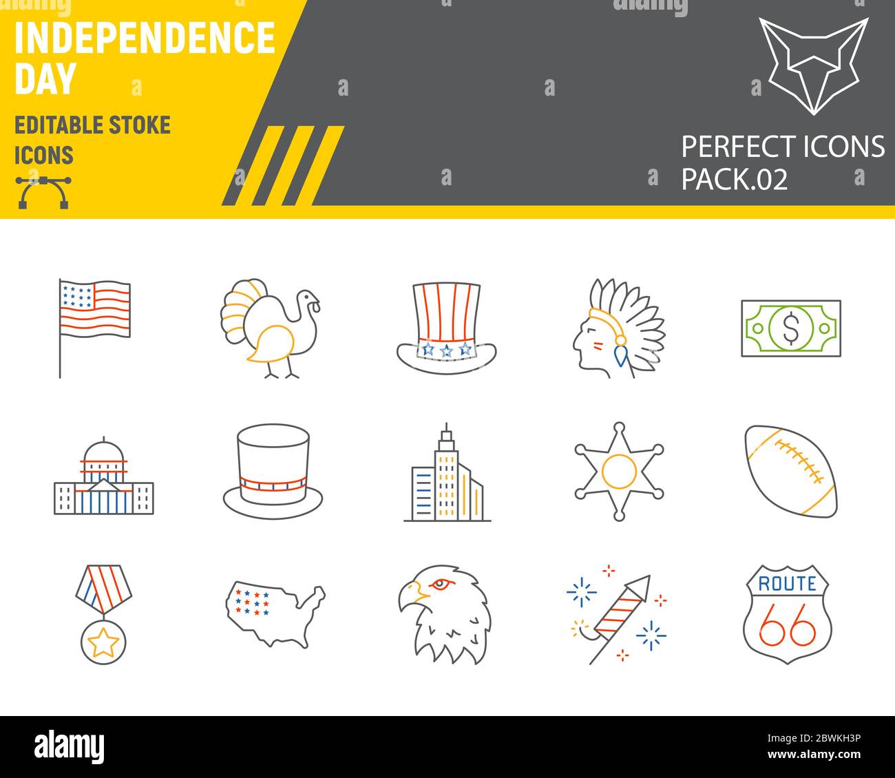 Independence day color line icon set, usa symbols collection, vector ...