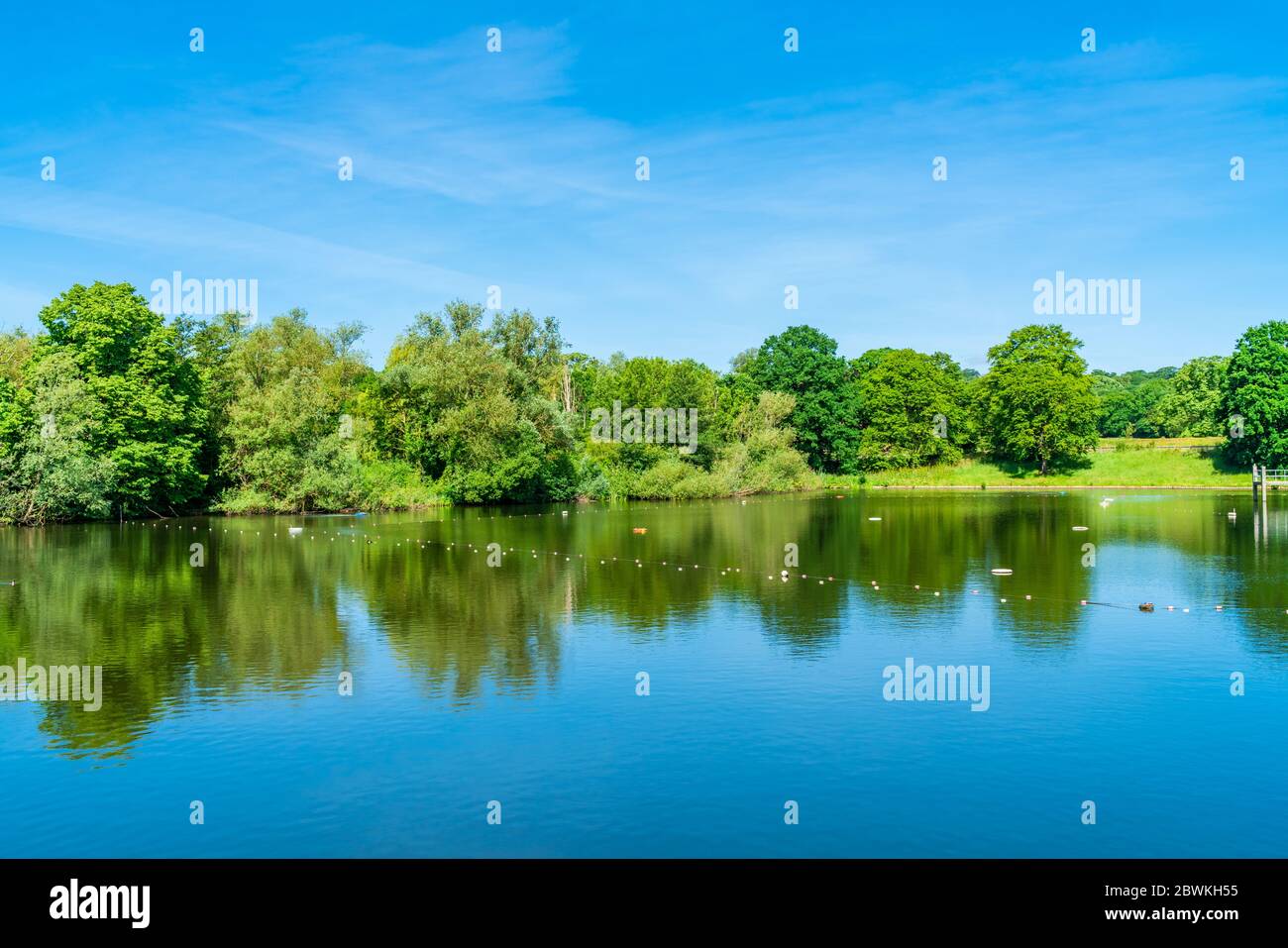 A bathing pond in Hampstead Heath park in north-west London. UK Stock ...