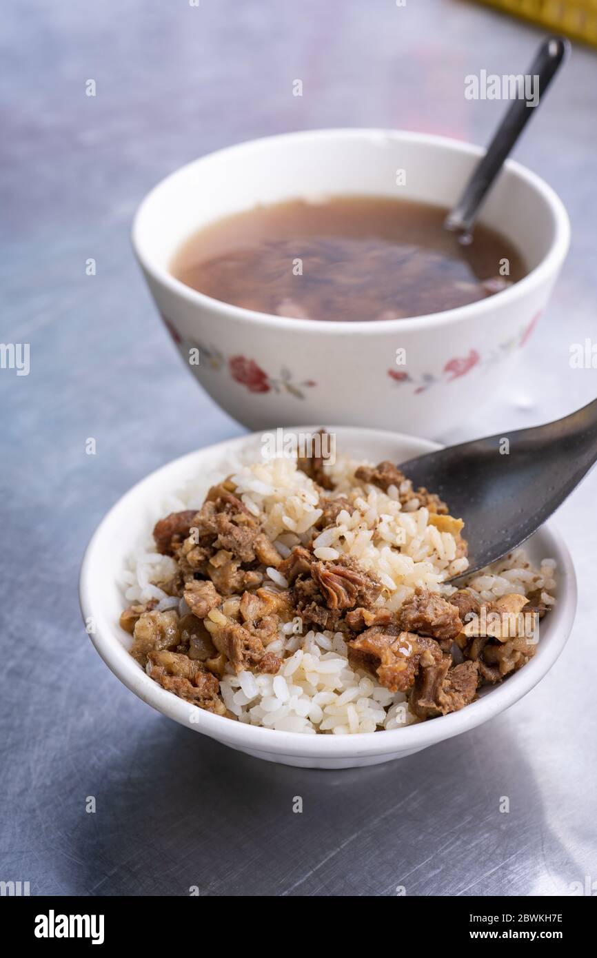 Braised meat rice, stewed beef over cooked rice in Tainan, Taiwan ...