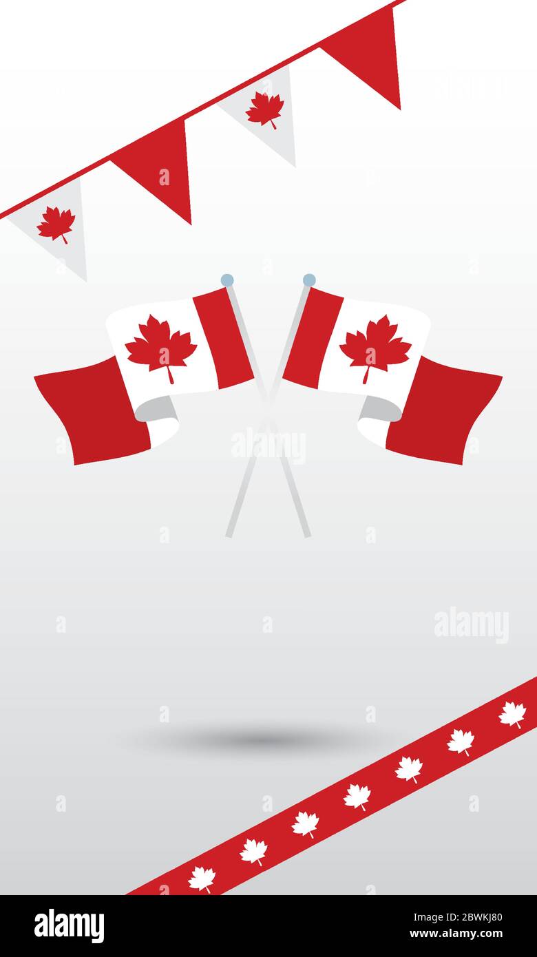 Canadian flags with banner pennant of happy canada day vector design ...