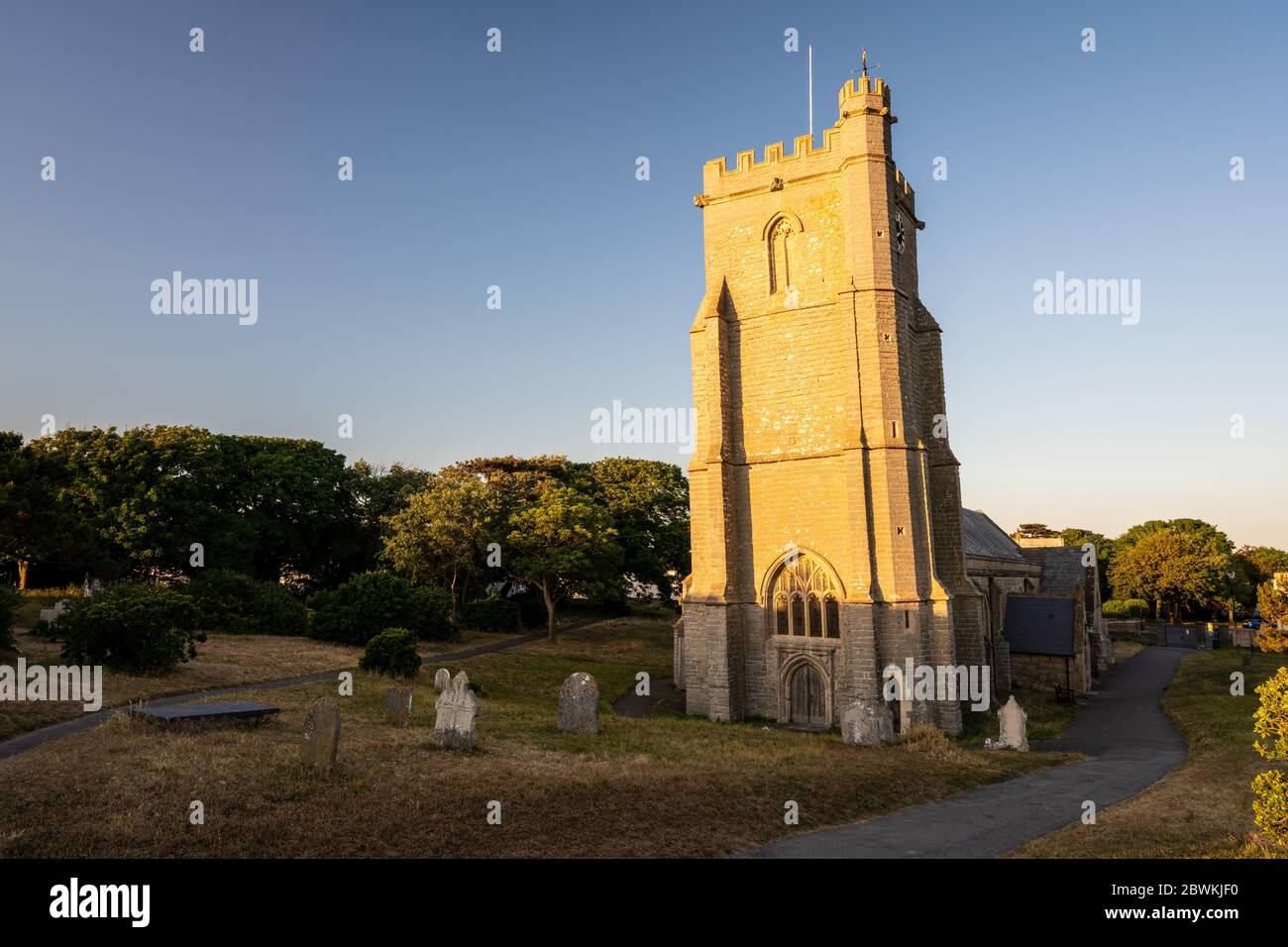 Burnham-on-Sea, England, UK - May 31, 2020: Evening sun shines on the ...