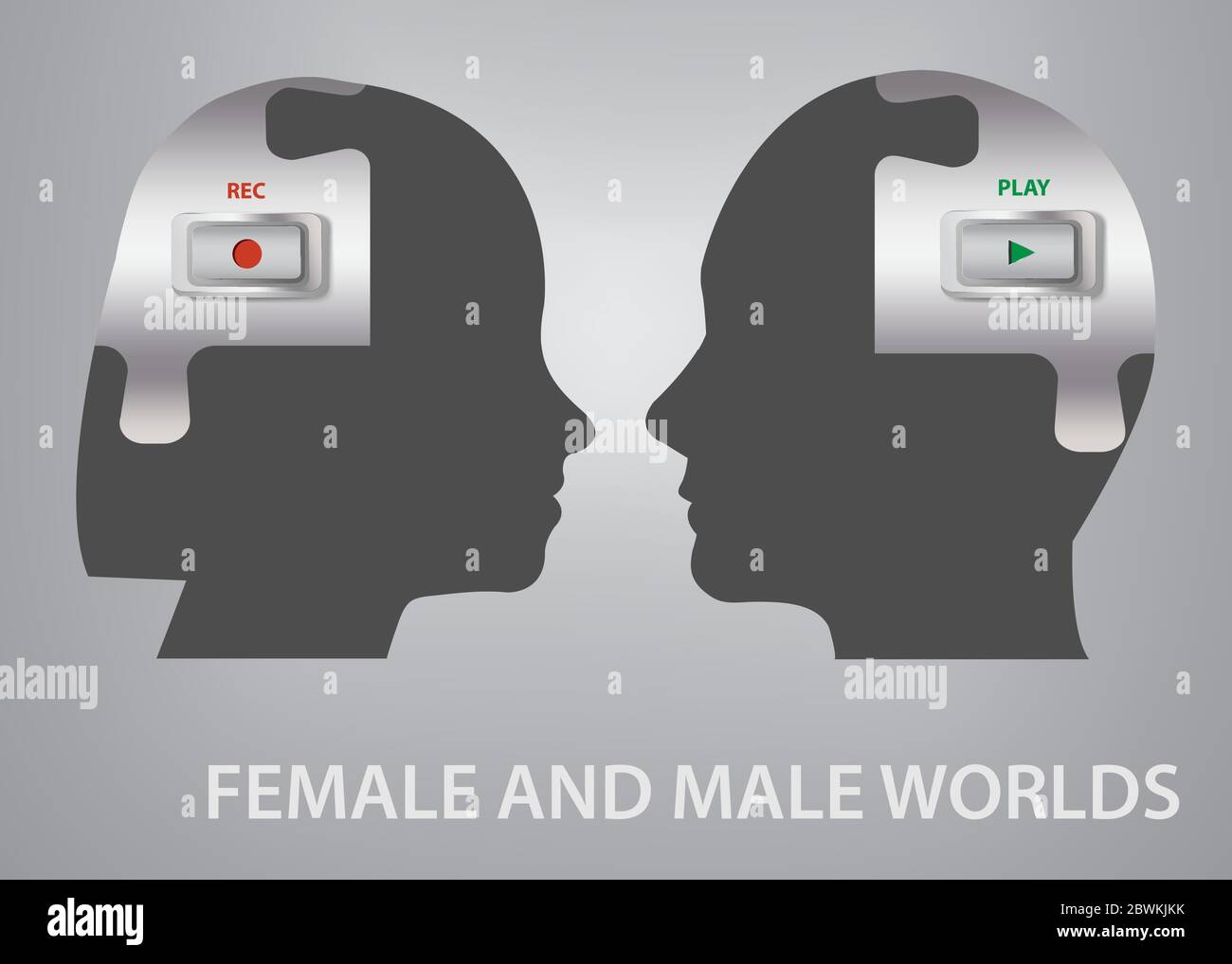 Female and male worlds concept vector showing silhouette of head od man ...
