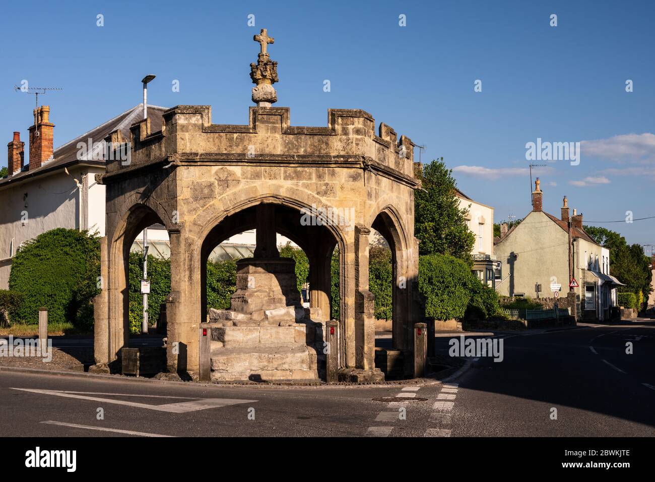 Cheddar, England, UK - May 31, 2020: Sun shines on the historic market ...