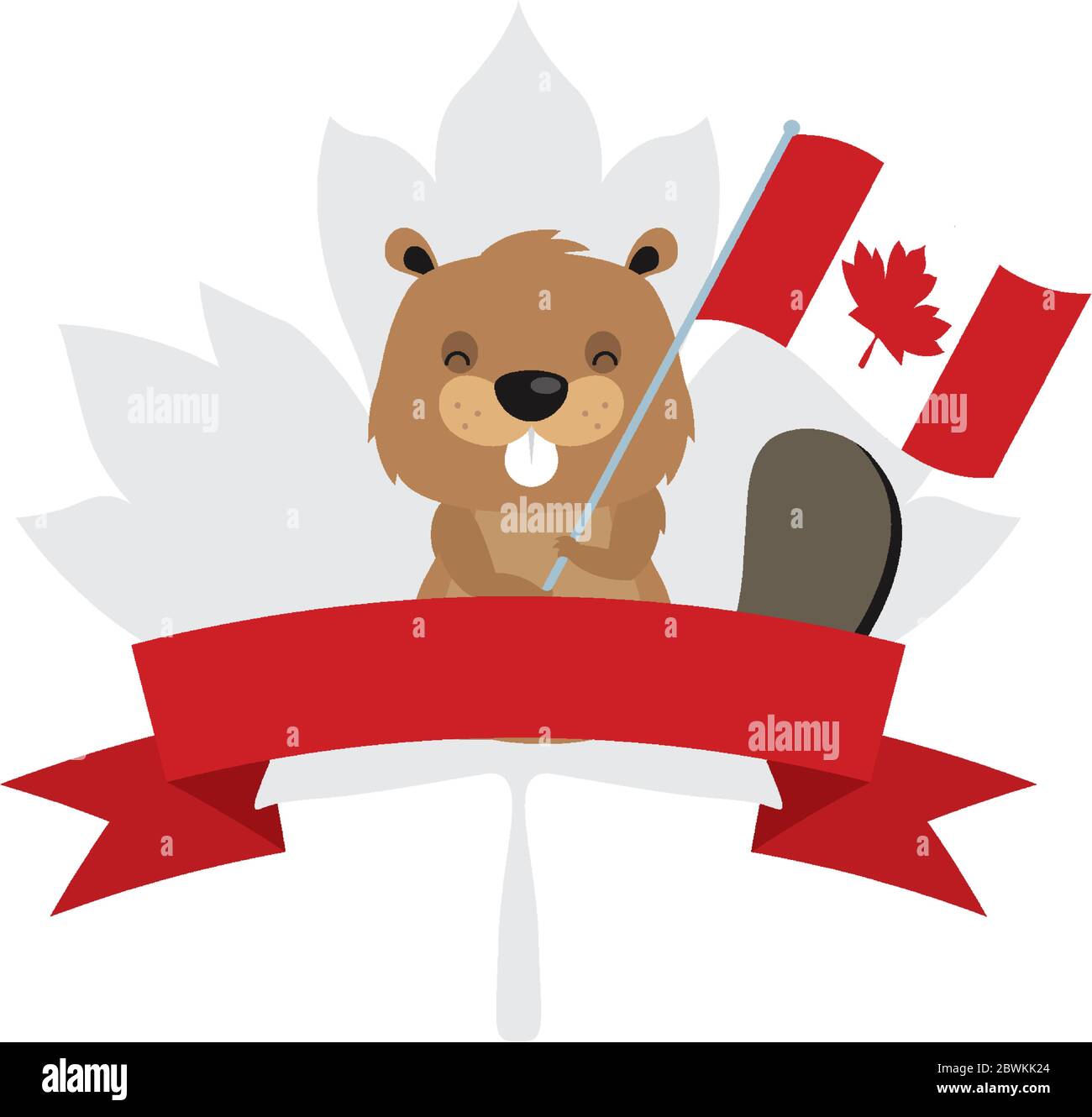 Canadian beaver with flag of happy canada day vector design Stock ...