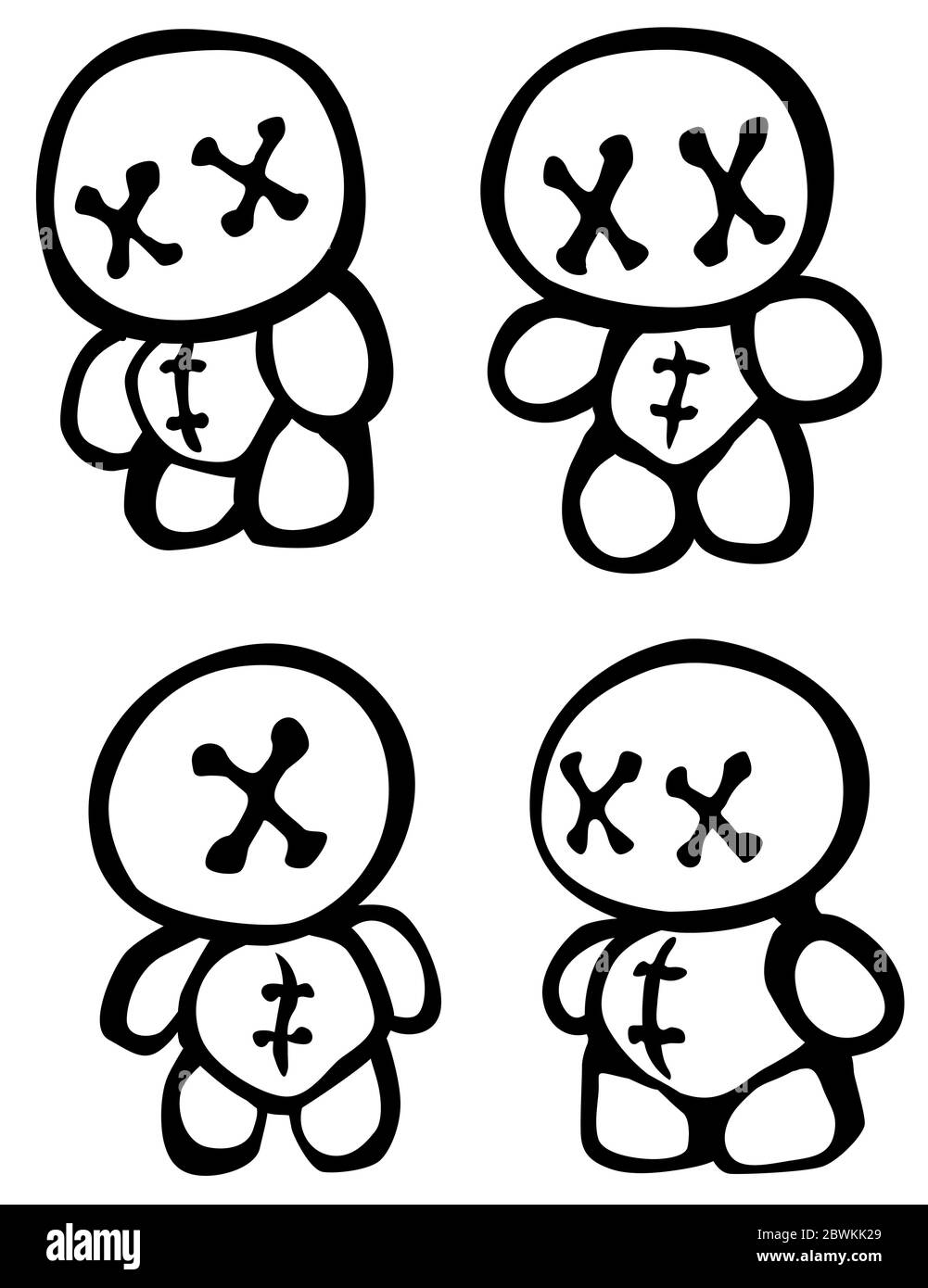 Voodoo doll tiny ones set stencil black, vector illustration ...