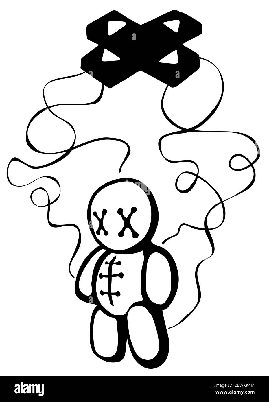 Voodoo doll button strings stencil black, vector illustration, vertical ...