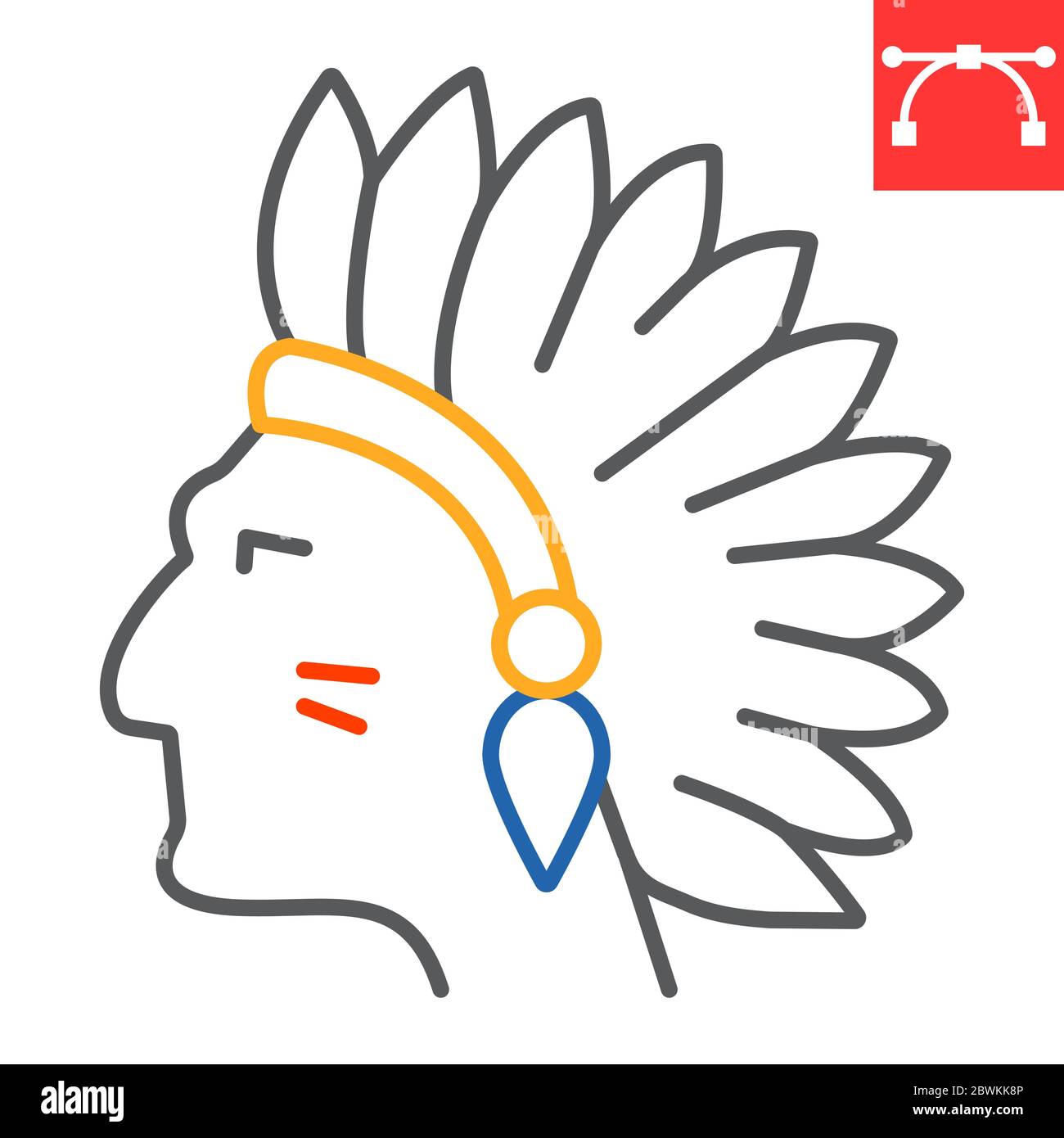 Injun color line icon, america and navajo, redskin sign vector graphics ...