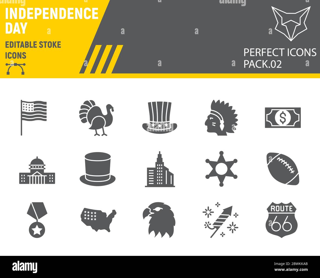 Independence day glyph icon set, usa symbols collection, vector ...