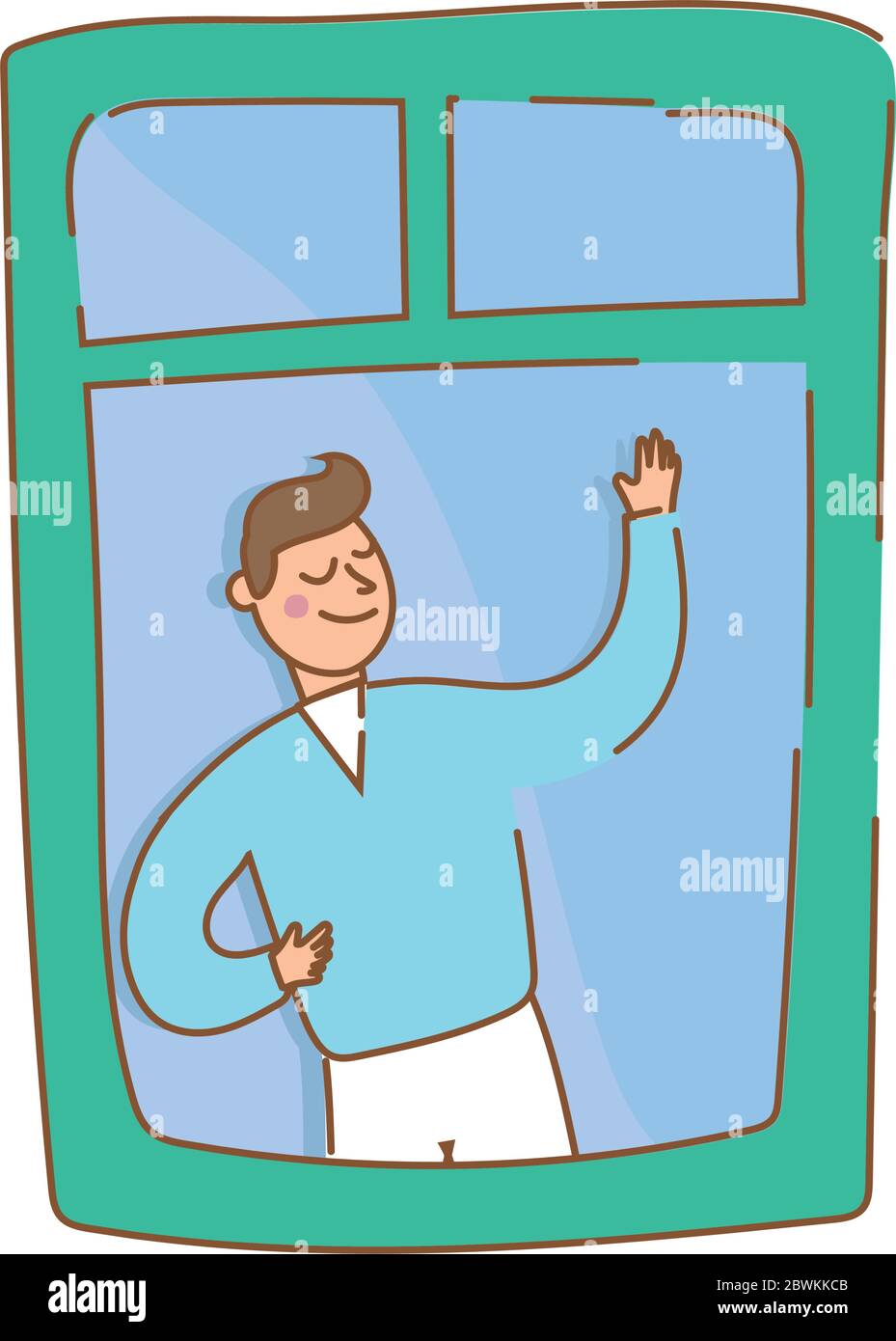 man waving in apartment window for quarantine free form style Stock ...