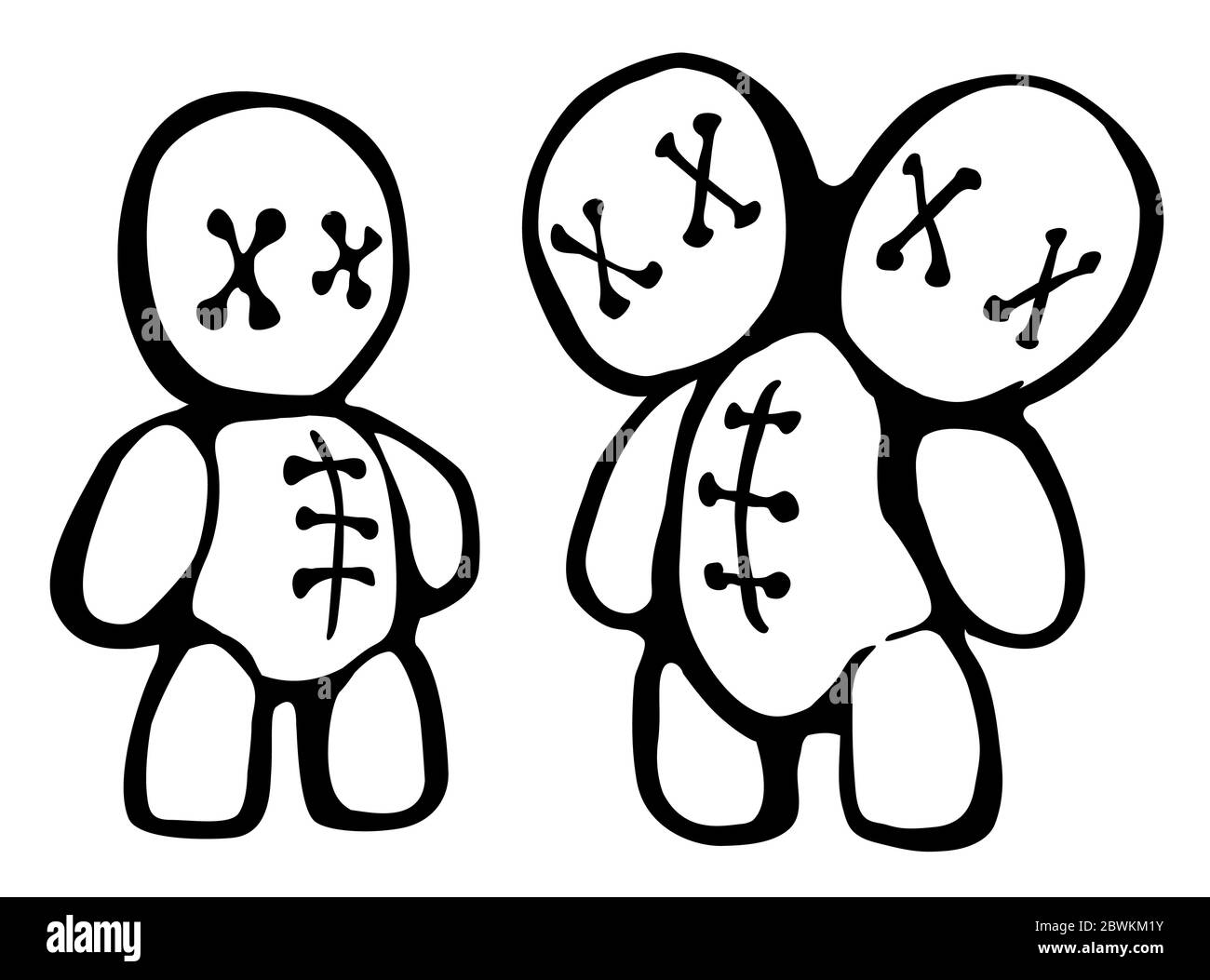 Voodoo doll two head stencil black, vector illustration, horizontal ...